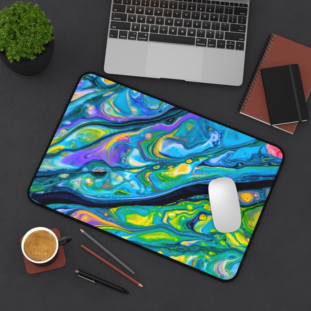 Aqua Marble Artistic Desk Mat - Colorful Abstract Design, Office Decor ...