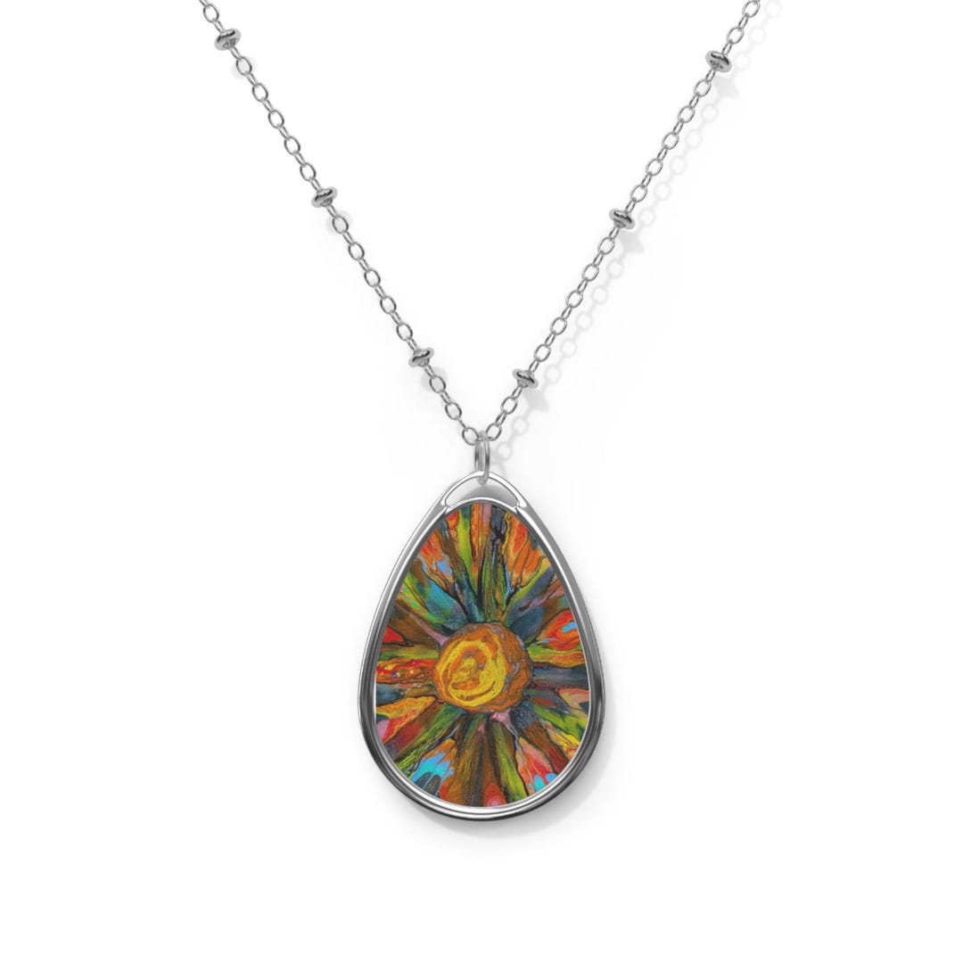 Colorful Sunflower Impression Lines Oval Necklace | Colorful Pendant ...