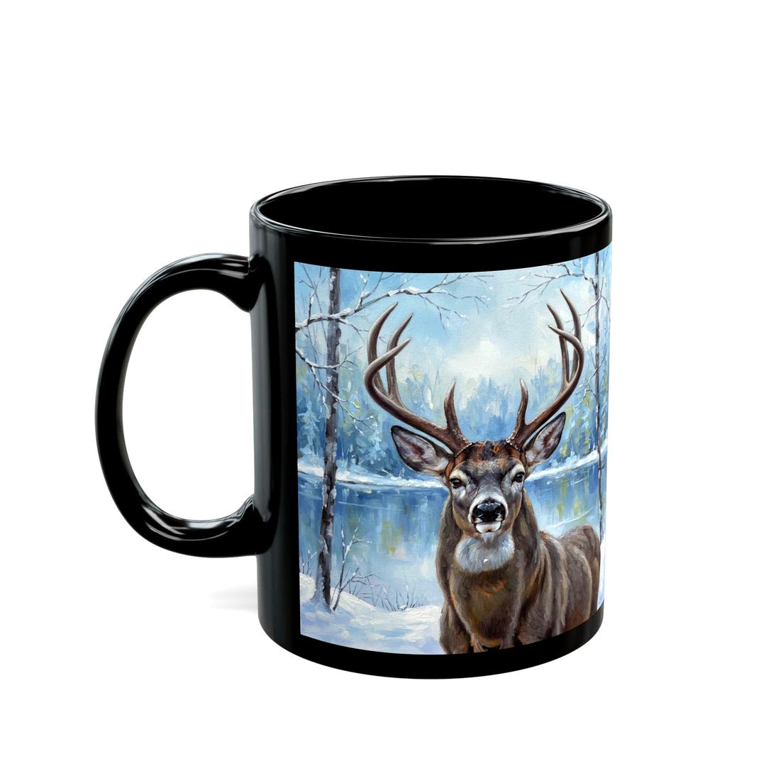 Deer Antler Black Mug: Wildlife Coffee Cup, Nature Lover Gift - Etsy