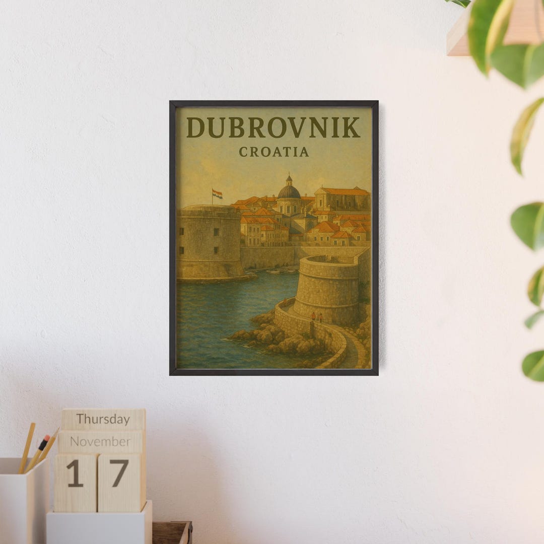 Vintage Croatia Travel Poster With Wooden Frame, Dubrovnik Wall Art - Etsy