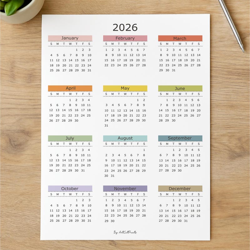 2026 Year Calendar Print - Etsy