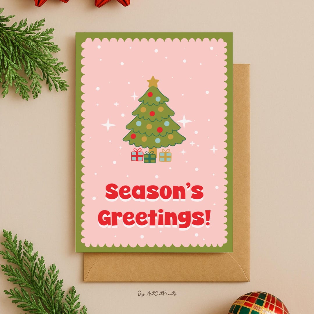 Foldable Christmas Tree Card: Printable A6 & A7 Seasons Greeting Card ...
