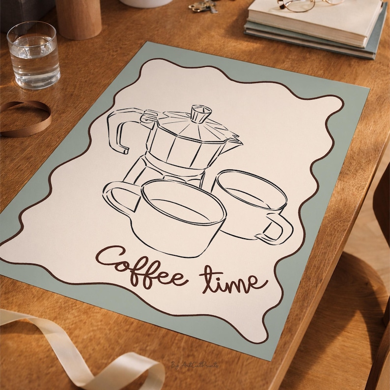 Kitchen Cafe Coffee Corner Printable Wall Art Cozy Illustrated Decor ...