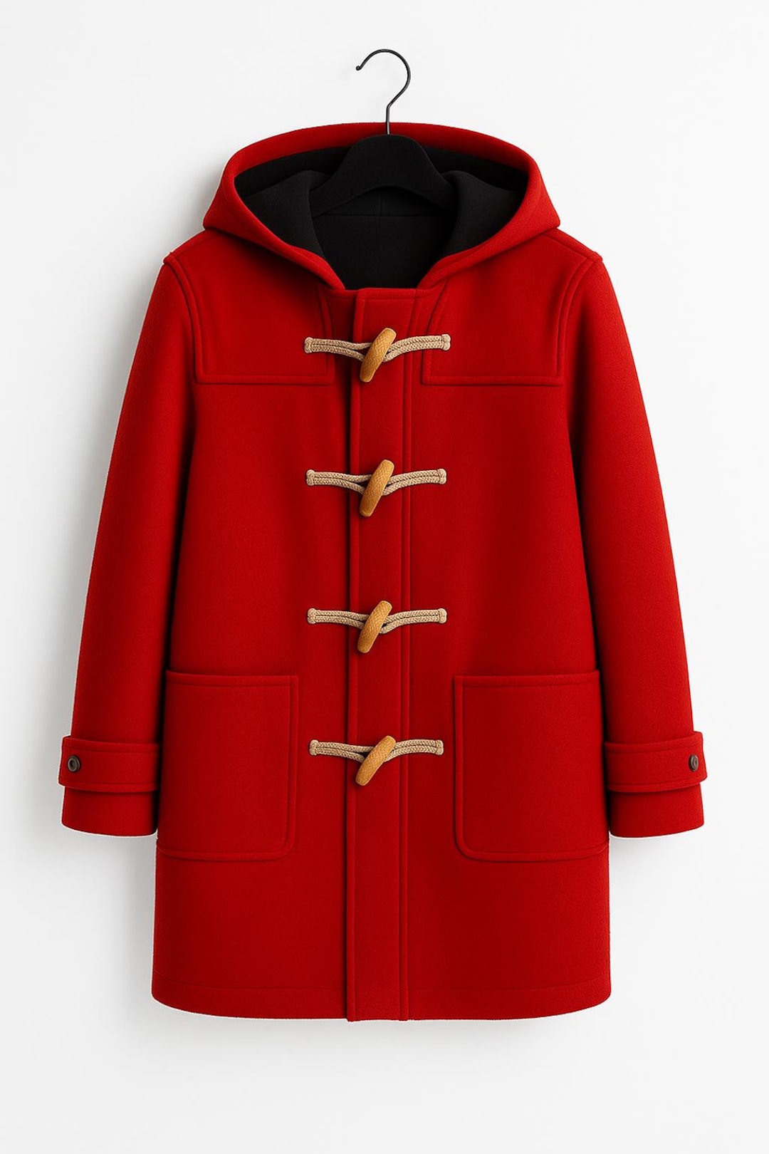 Red Wool Duffle Coat With Wooden Toggles & Hoodie - Etsy