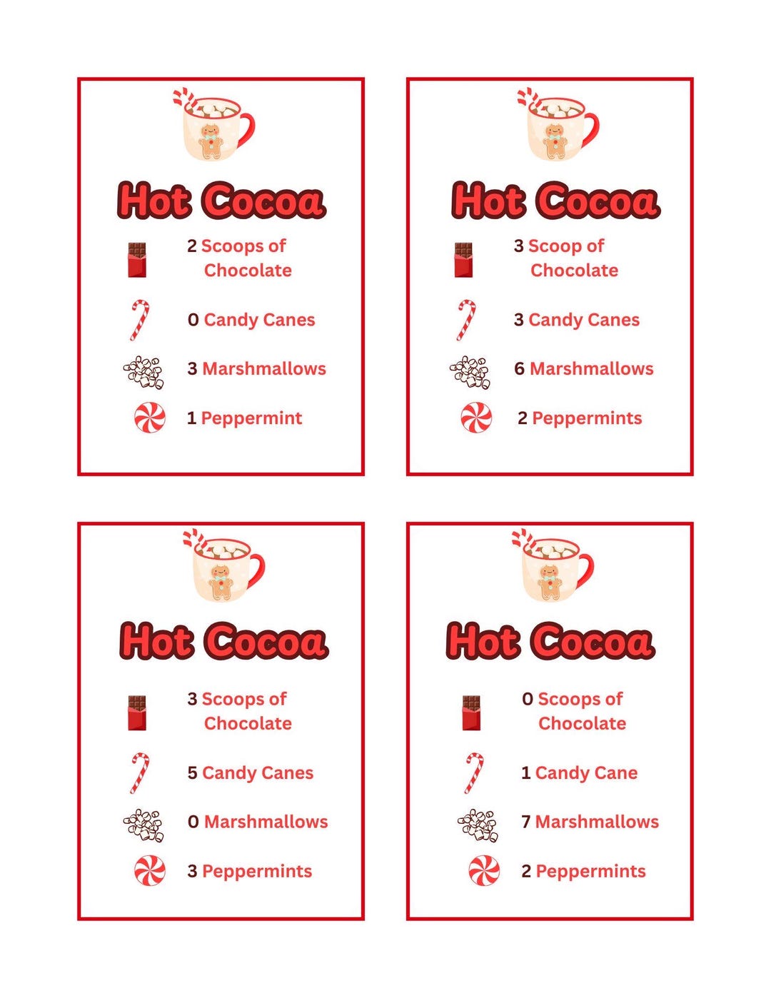 Digital Download - Hot Cocoa Recipe Cards, 12 Card Set - Sensory Bin ...