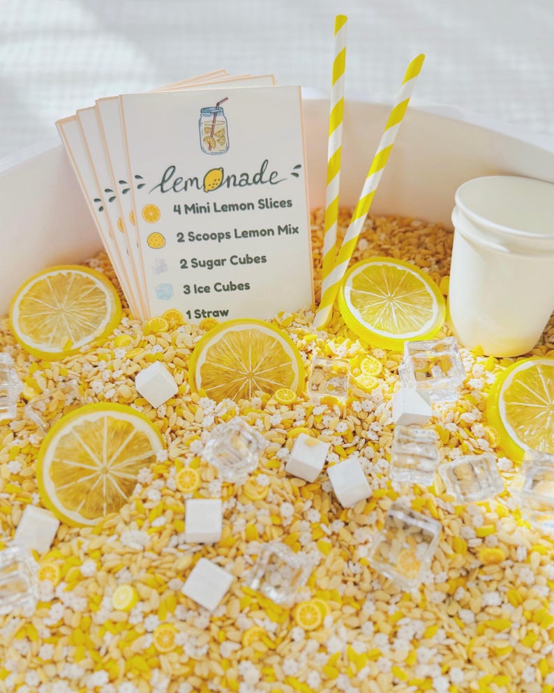 Lemonade Sensory Bin Filler – Sensory Preschool Play - Lemonade Stand ...