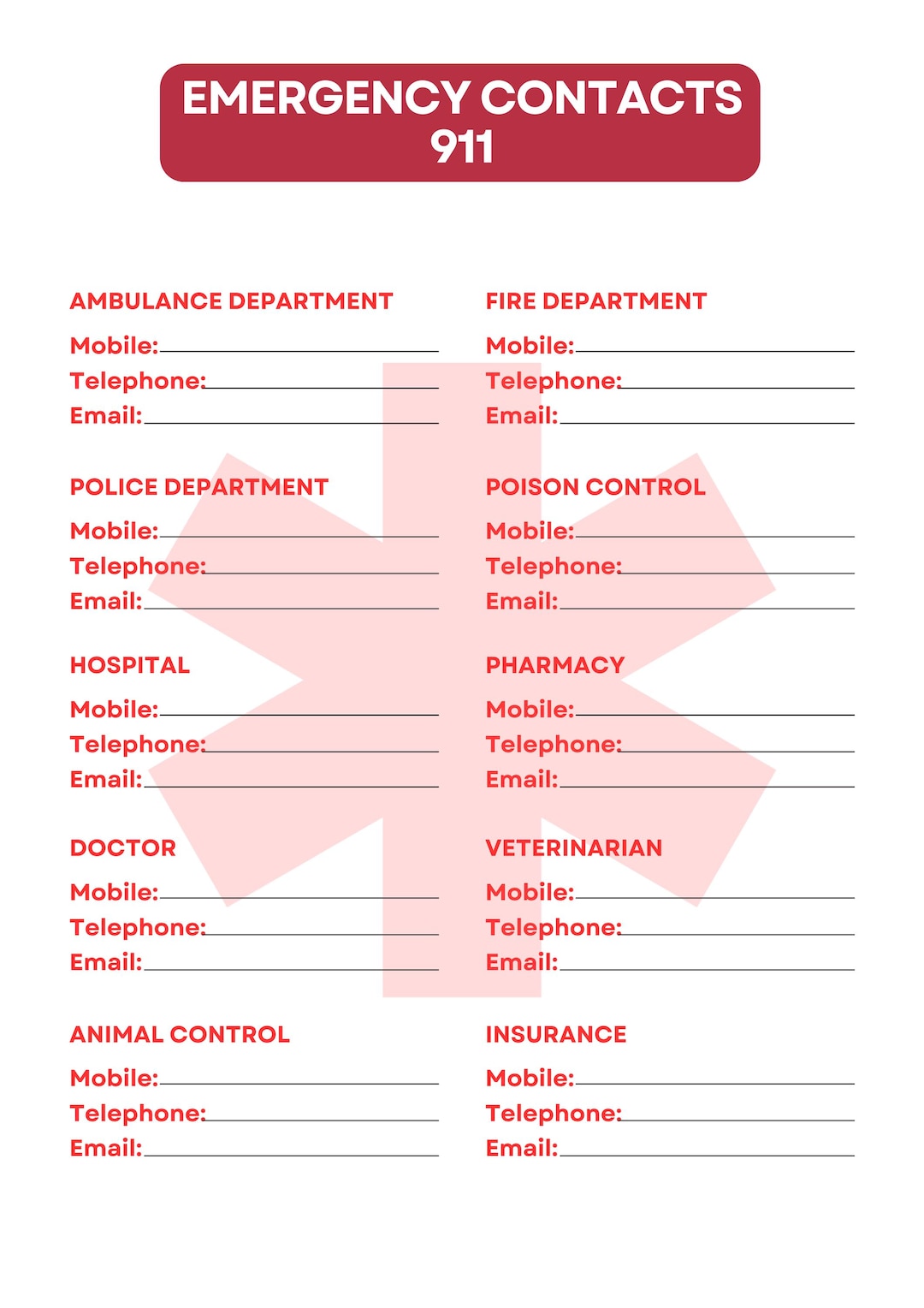 Emergency Contacts Magnet: Family Safety Information (4x6) - Etsy