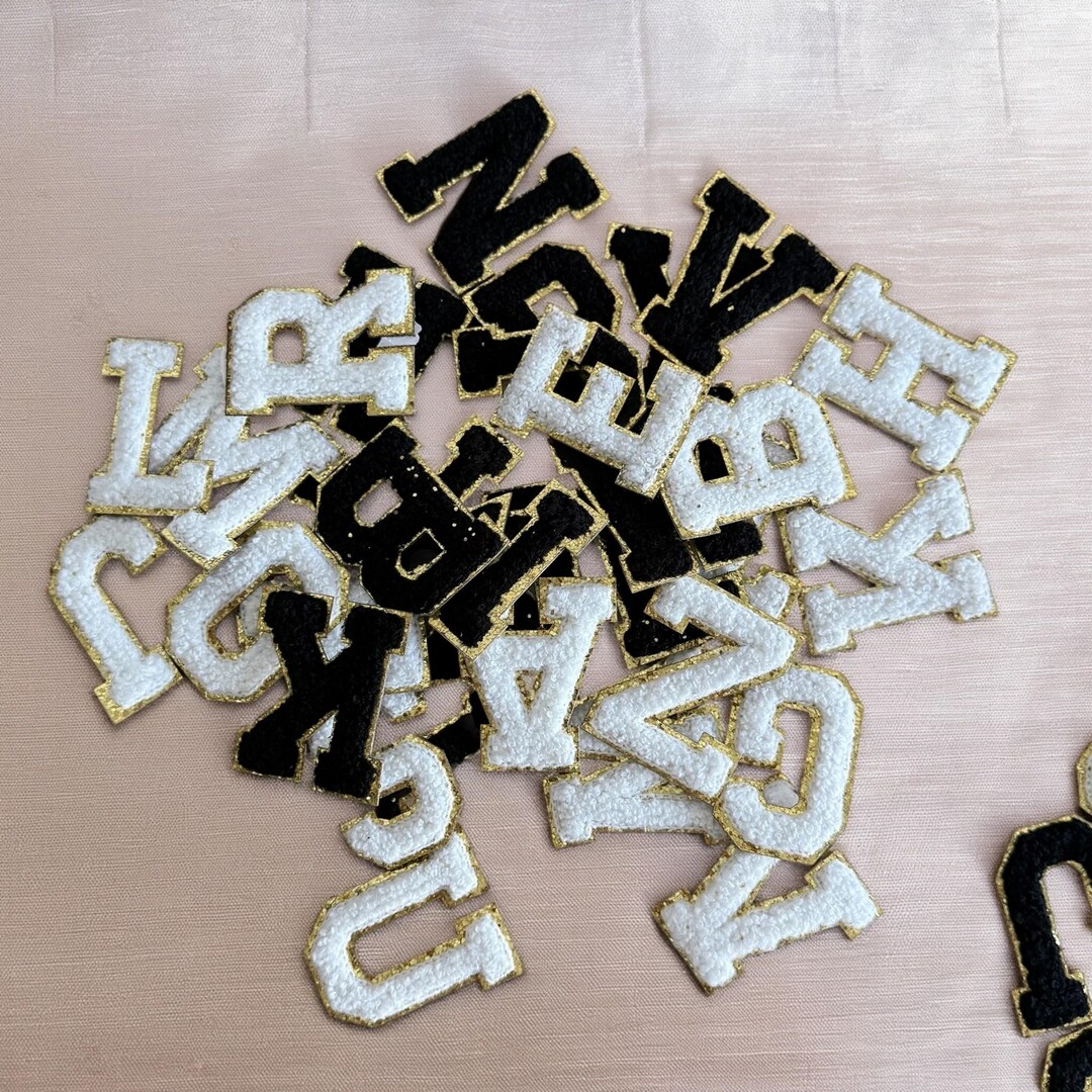 Black and White Letter, Gold Glitter Chenille Letter Trim Embroidery ...