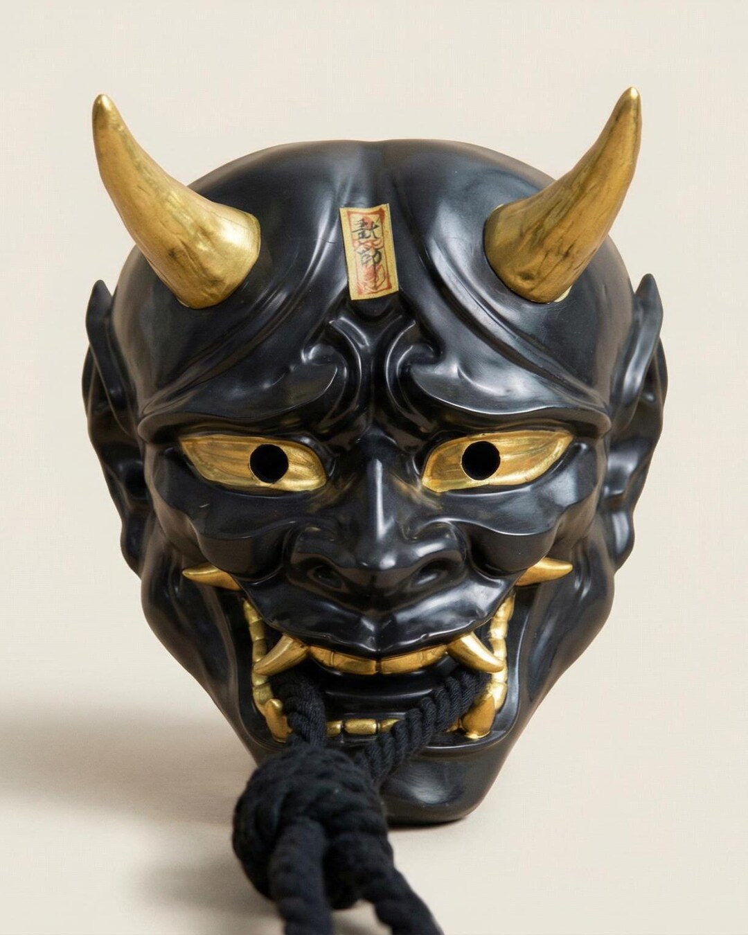 Black Gold Japanese Oni Mask – Samurai Demon Wall Decor, Gothic Art ...