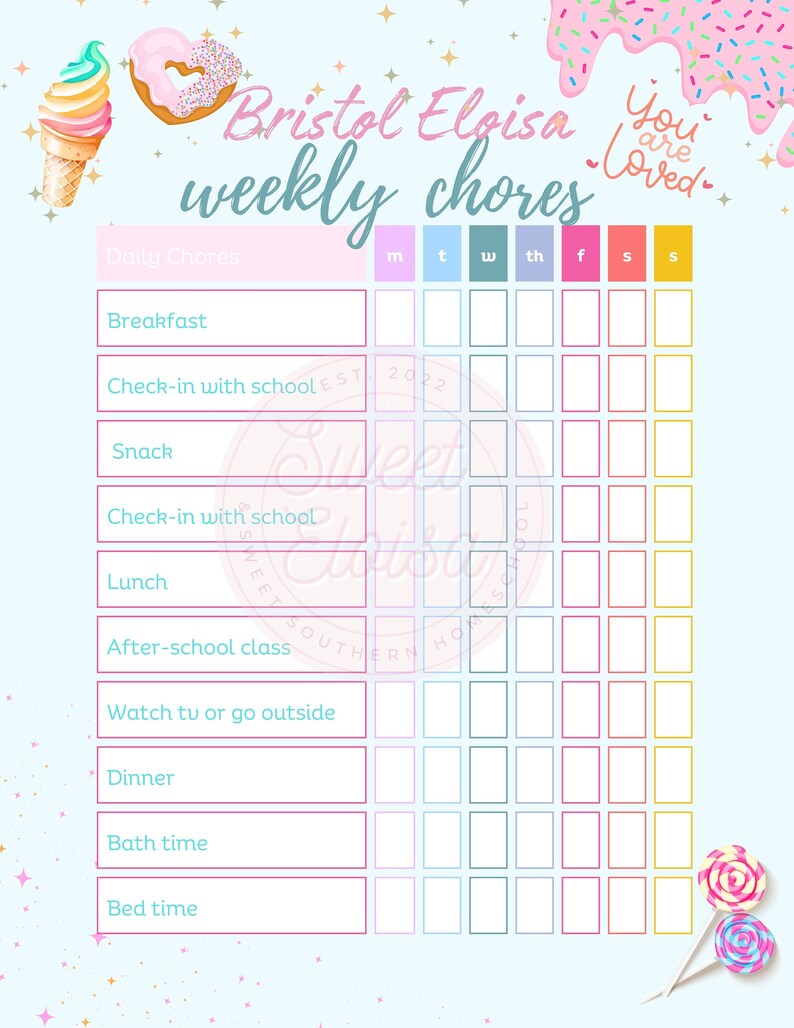 Kids Chore Chart Digital Download Personalized - Etsy