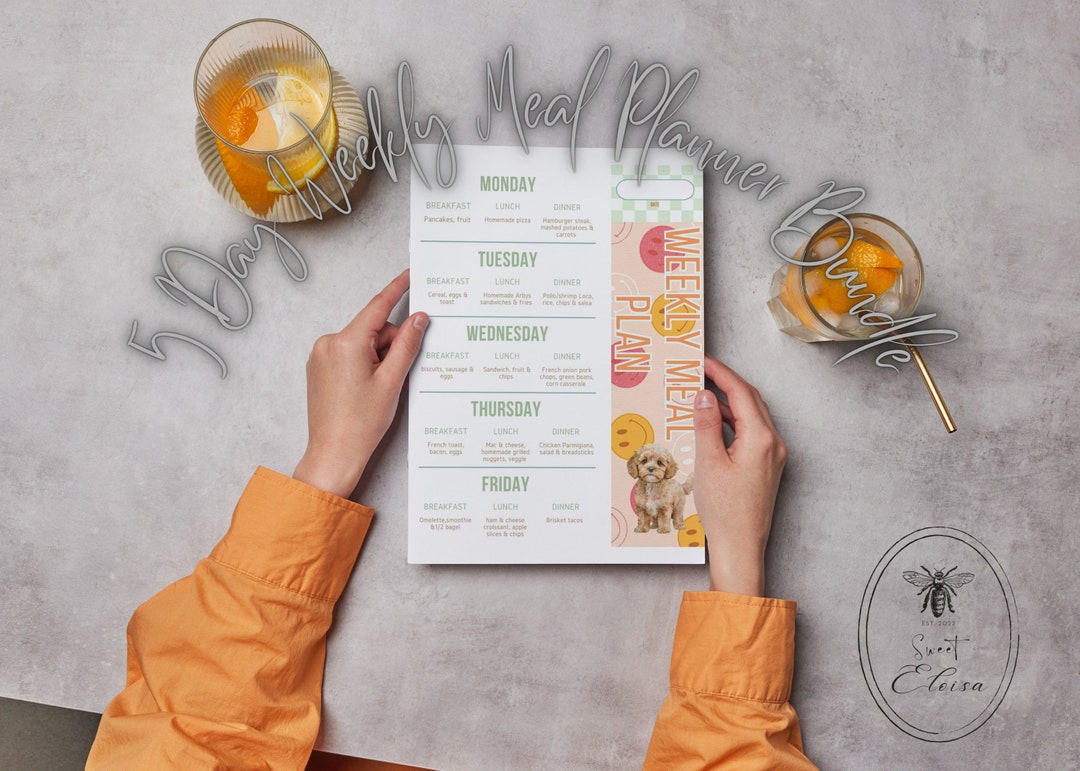 Five Day Retro Meal Planning Template Bundle Digital Download - Etsy
