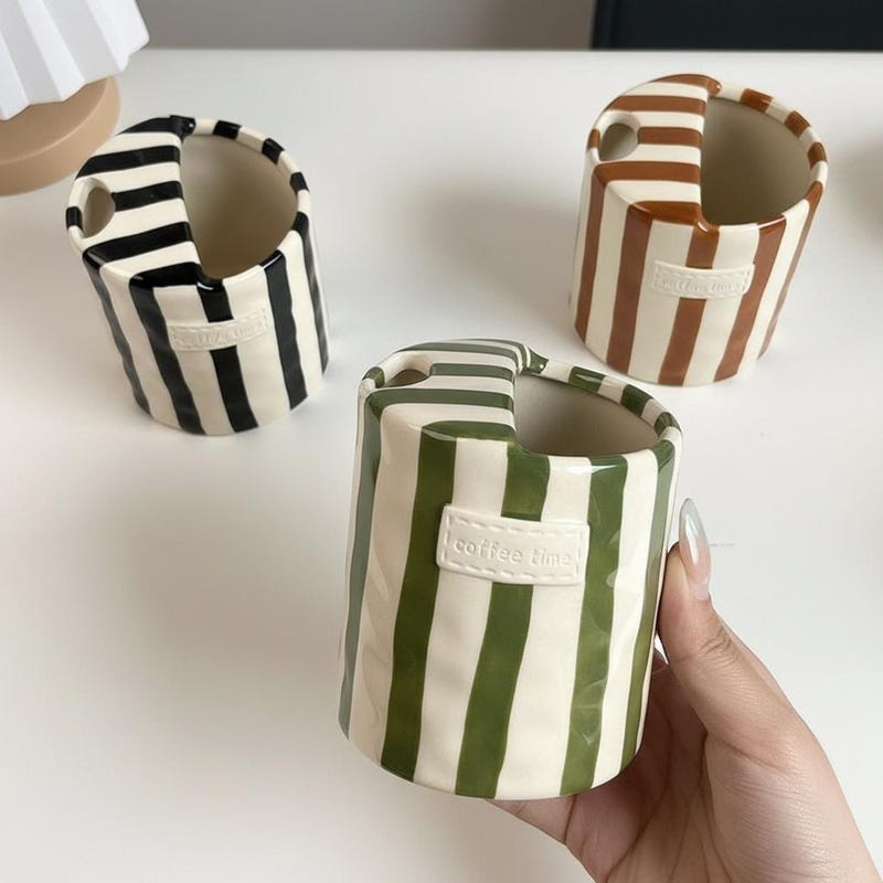 Ceramic Green Stripe Mug - Etsy UK