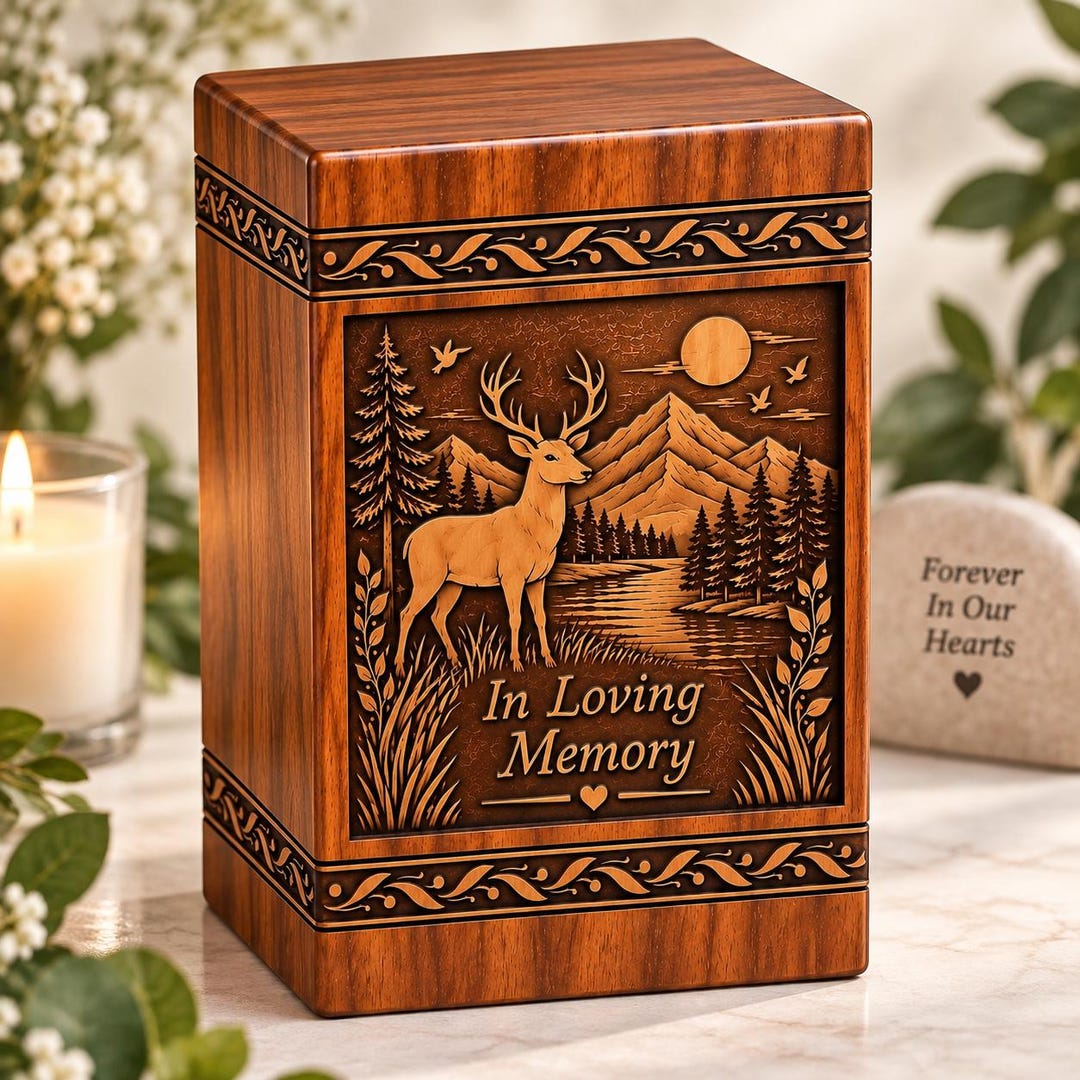 Handcrafted Rosewood Deer Memorial Urn, Wildlife Cremation Box, in ...
