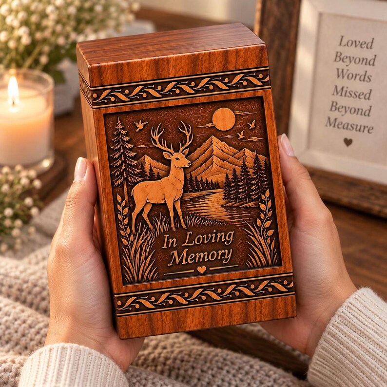 Handcrafted Rosewood Deer Memorial Urn, Wildlife Cremation Box, in ...