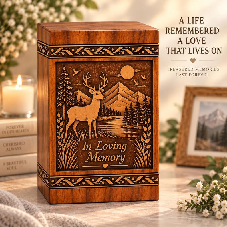 Handcrafted Rosewood Deer Memorial Urn, Wildlife Cremation Box, in ...