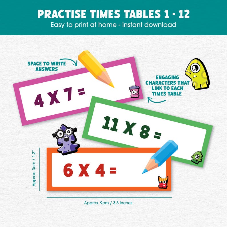 Multiplication Flash Cards Printable | Times Tables 1–12 | Maths Fact ...
