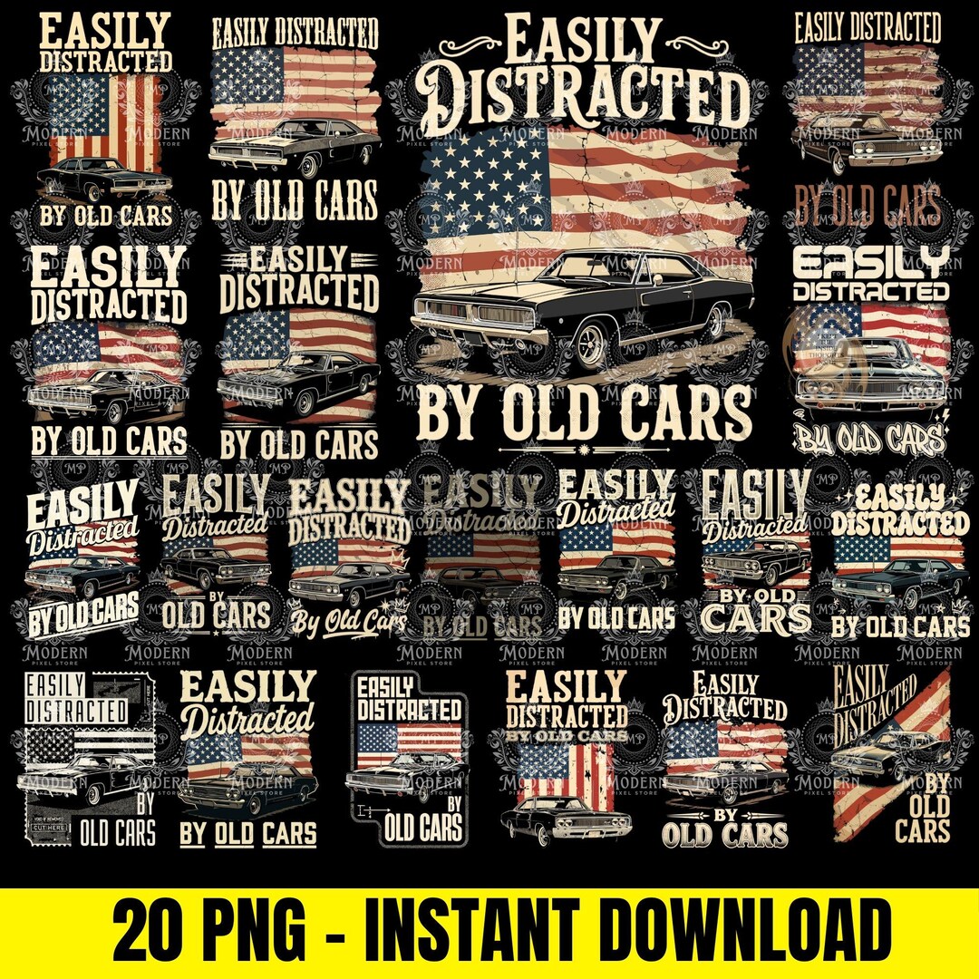 20 Easily Distracted by Old Cars Classic Car Guy Funny Vintage T-shirt ...