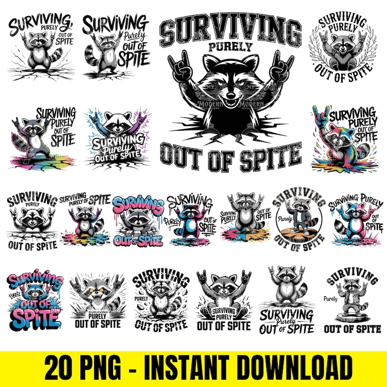 20 Surviving Out of Spite Quotes PNG, Funny Raccoon PNG, Raccoon Design ...