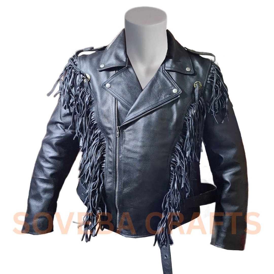 Black Genuine Leather Fringe Jacket | Western Cowboy Fringed Style ...