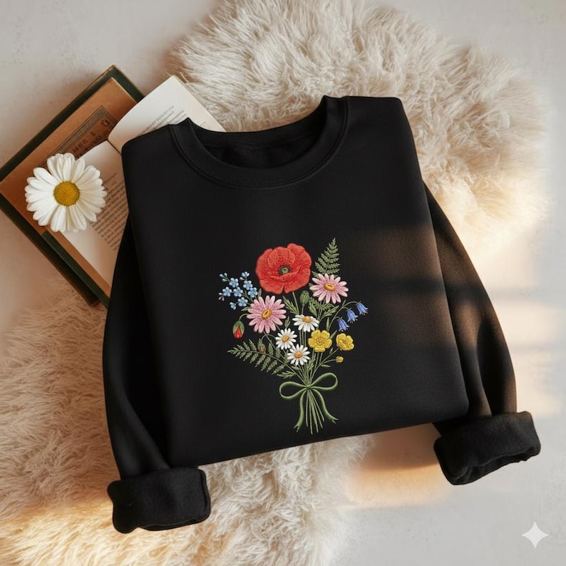 Wildflower Bouquet Embroidery Design, Red Poppy Floral Machine ...