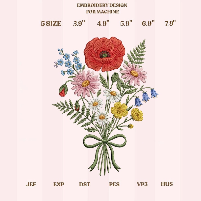 Wildflower Bouquet Embroidery Design, Red Poppy Floral Machine ...