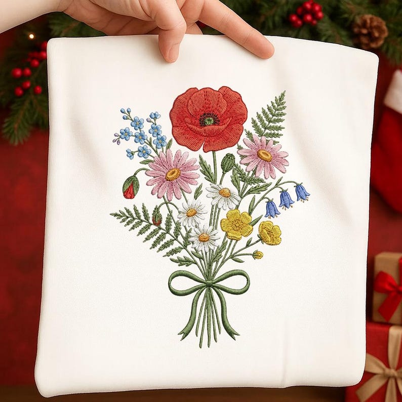 Wildflower Bouquet Embroidery Design, Red Poppy Floral Machine ...