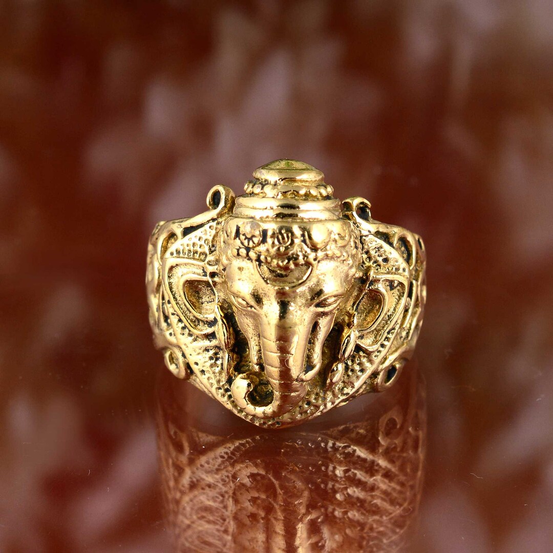 Gold Ganesha Ring, Hindu God Ganesh Ring, Spiritual Elephant Ring ...