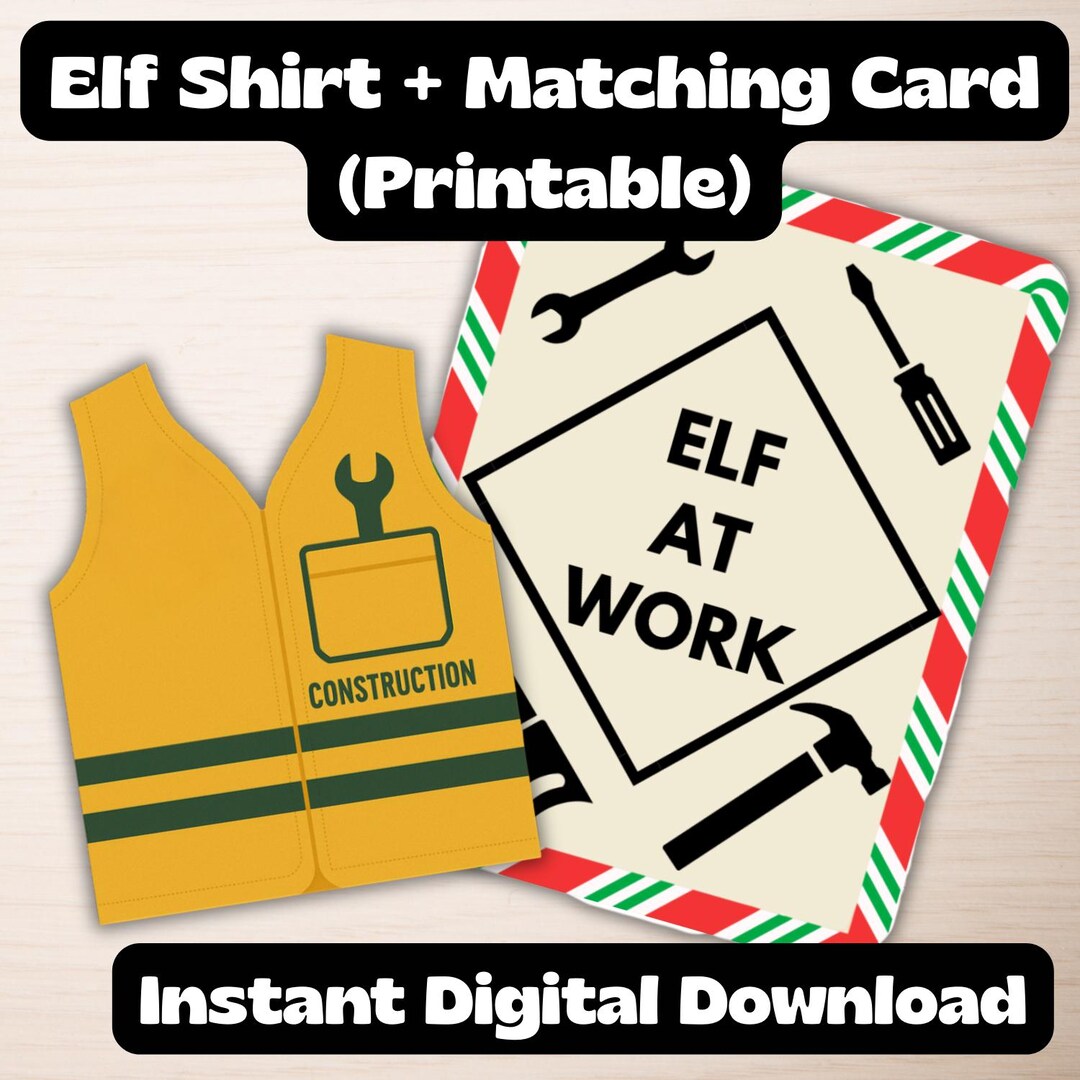 Construction Worker Elf Shirt Digital Download | Builder Vest + Note ...