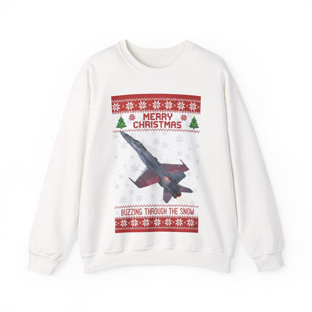 Merry Christmas Fighter Jet Crewneck Sweatshirt | Buzzing Through the ...