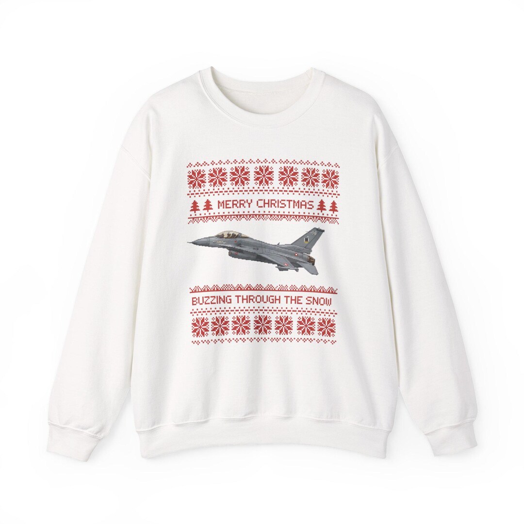 Merry Christmas Fighter Jet Crewneck | Buzzing Through the Snow ...