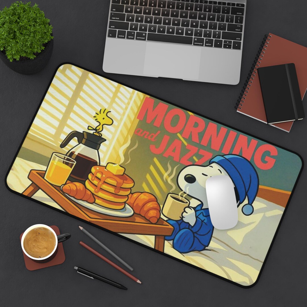 Snoopy Breakfast Jazz Desk Mat | Peanuts Snoopy Morning Coffee ...