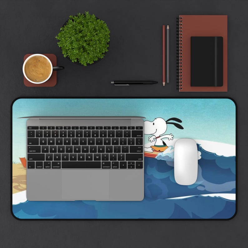 Snoopy Surfing Waves Blue Desk Mat - Cute Office Decor, Peanuts Fan ...