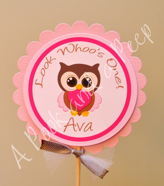 Pink and Brown Owl Personalized Custom Centerpiece Stake Cake | Etsy