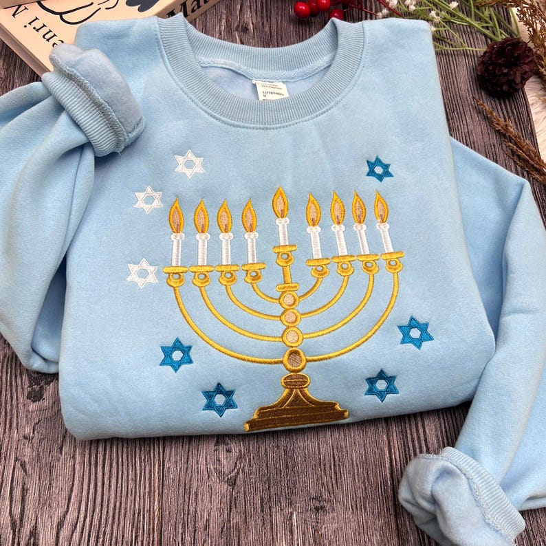 Embroidered Menorah Sweatshirt, Jewish Christmas Sweatshirt ...