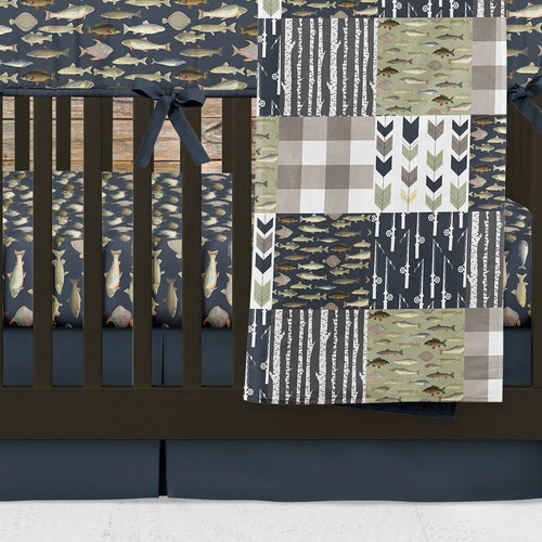 Gone Fishing Woodland Nature Fish Plaid Baby Nursery Crib - Etsy