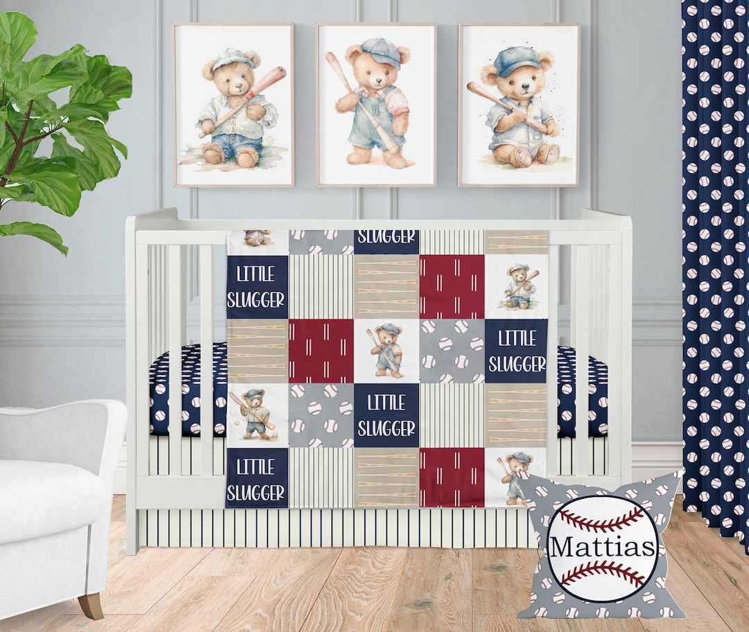 Crib Bedding Boy Baseball Nursery Theme, Teddy Bear Baseball Baby ...