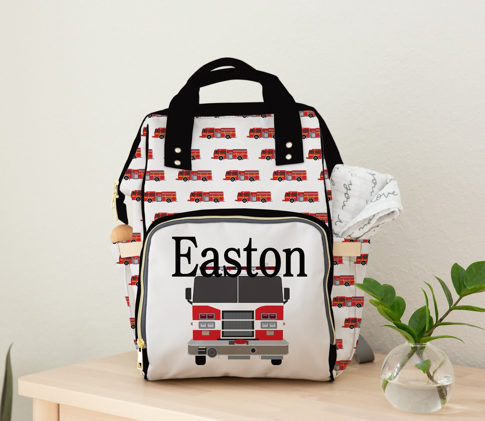 Fire Engine Diaper Bag Backpack: Custom Name, Firetruck Theme - Etsy