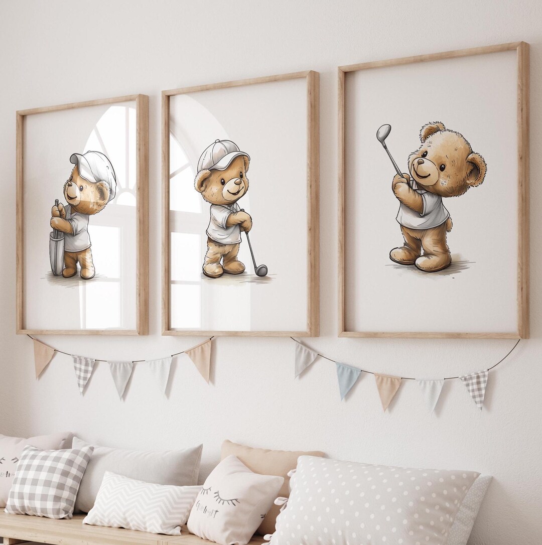Golfing Teddy Bear Nursery Art Prints (set of Three) - Etsy