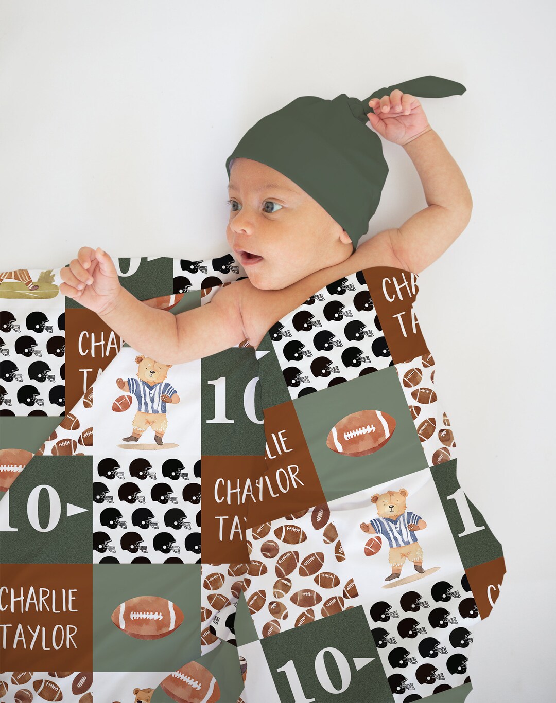 Football Baby Blanket, Baby Name Swaddle Boy, Personalized Shower Gift ...