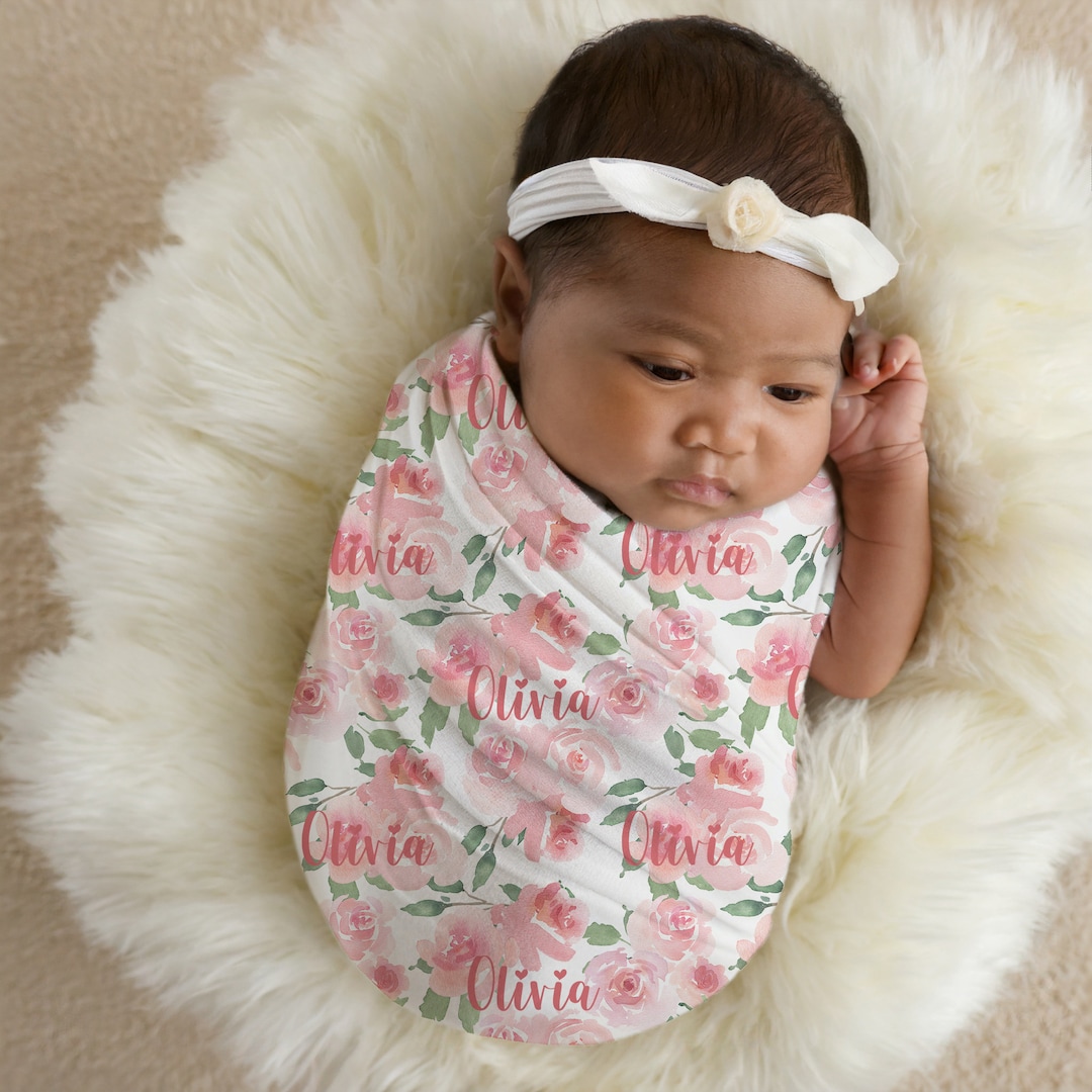 Pink Floral Swaddle Blanket With Name Baby Girl Swaddle - Etsy