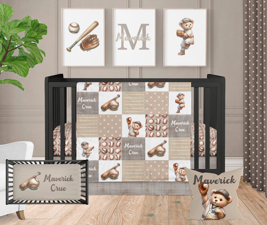 Baby Boy Crib Bedding Set, Baseball Crib Bedding, Vintage Baseball Crib ...
