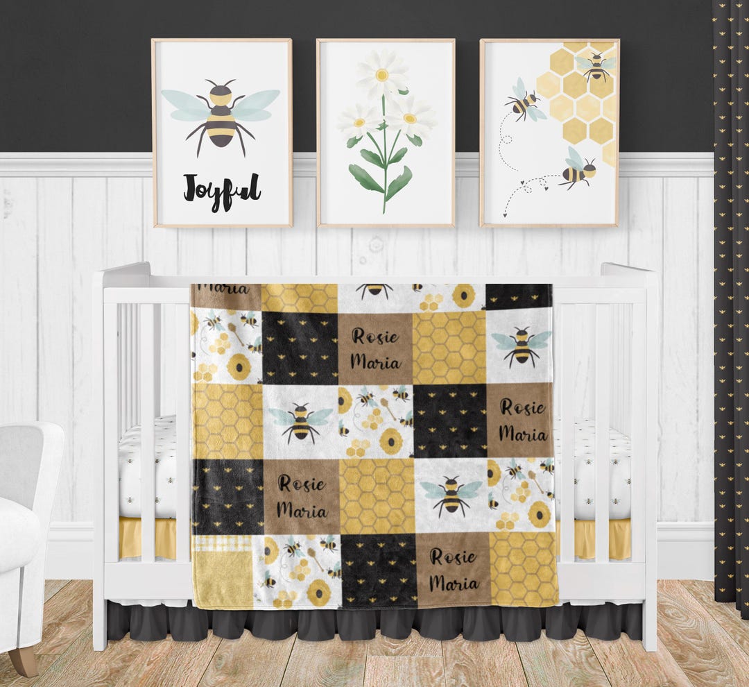 Bee Crib Bedding and Nursery Decor – Baby Girl Bumble Bee Blanket, Crib ...