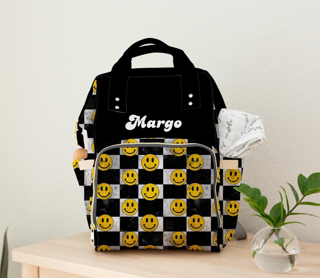 Smiley Face Checkered Personalized Diaper Bag Backpack - Etsy