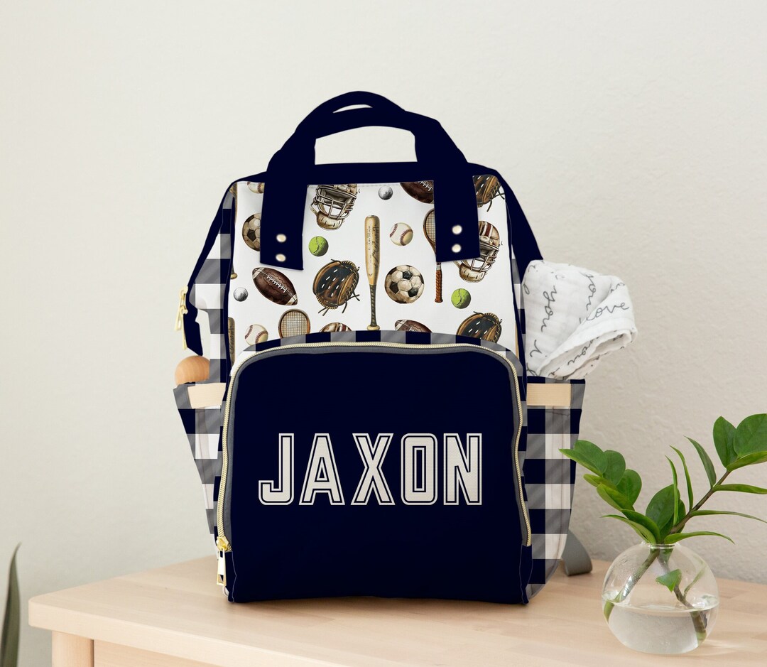 Sports Theme Diaper Bag Backpack, Personalized Baby Bag, Baseball ...
