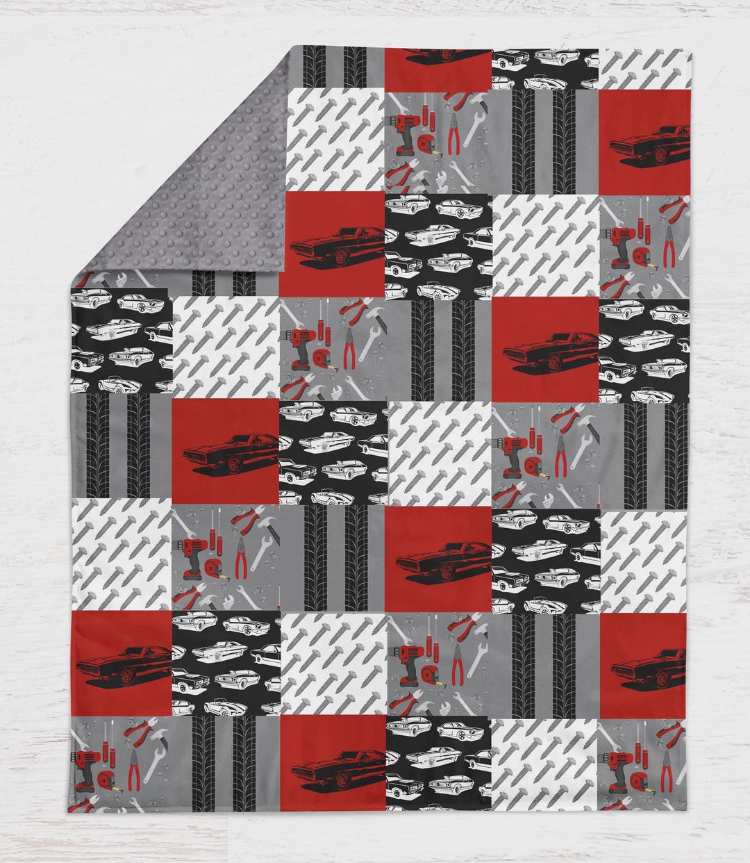 Muscle Car Baby Quilt - Classic Car Theme Baby Boy Patchwork Blanket in ...