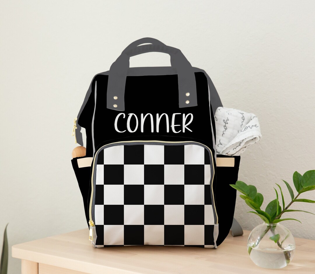 Boy Diaper Bag, Baby Personalized Backpack Diaper Bag, Black and White ...