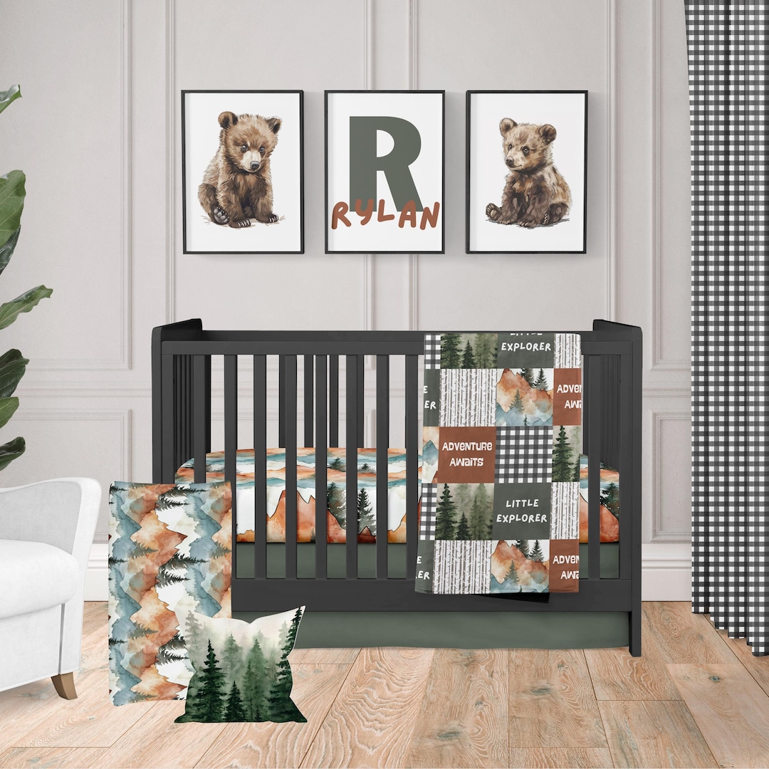 Adventure Awaits Crib Bedding Set Woodland Mountain Nursery Decor, Baby ...