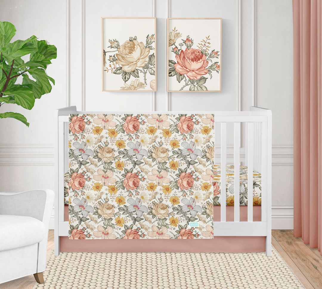 Crib Bedding Set Girl, Floral Baby Girl Bedding, Vintage Floral Baby ...