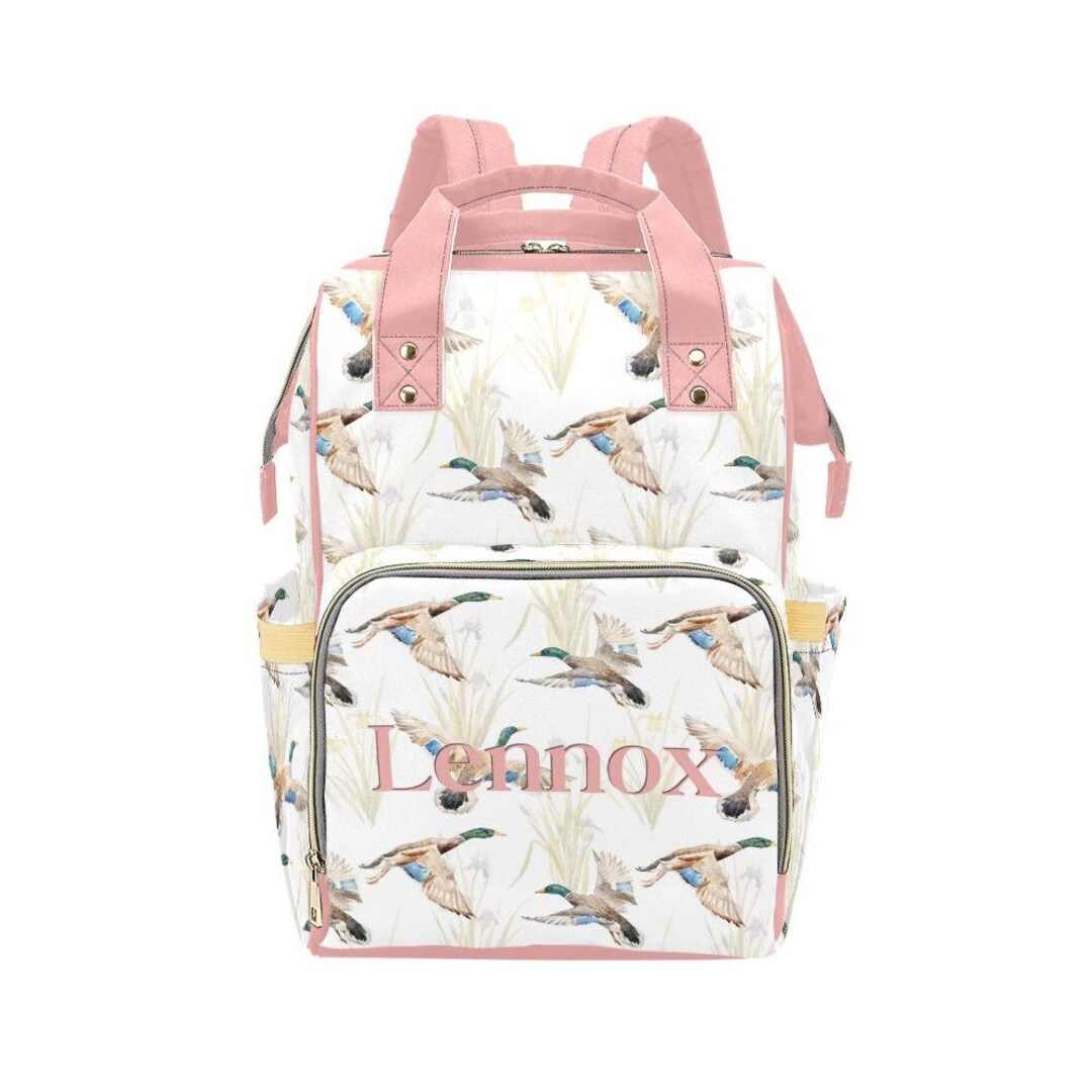 Personalized Mallard Duck Diaper Bag Backpack: Watercolor Baby Girl ...