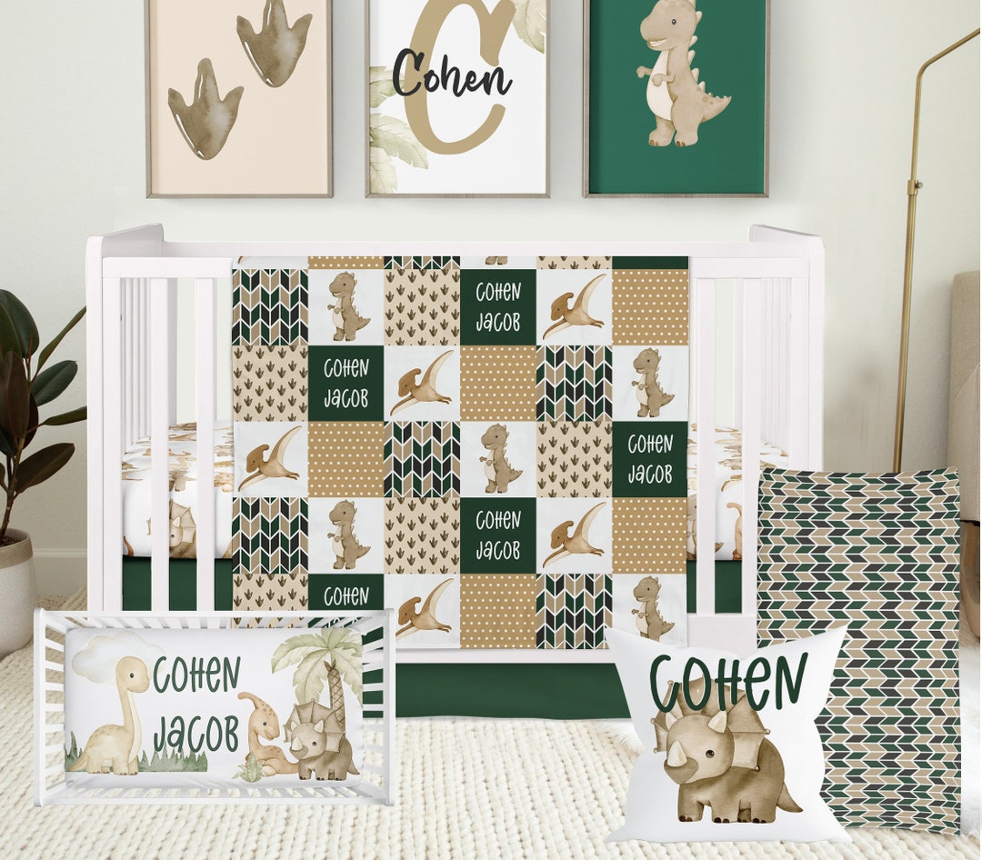 Dinosaur Crib Bedding Set, Baby Boy Personalized Crib Bedding, Dinosaur ...